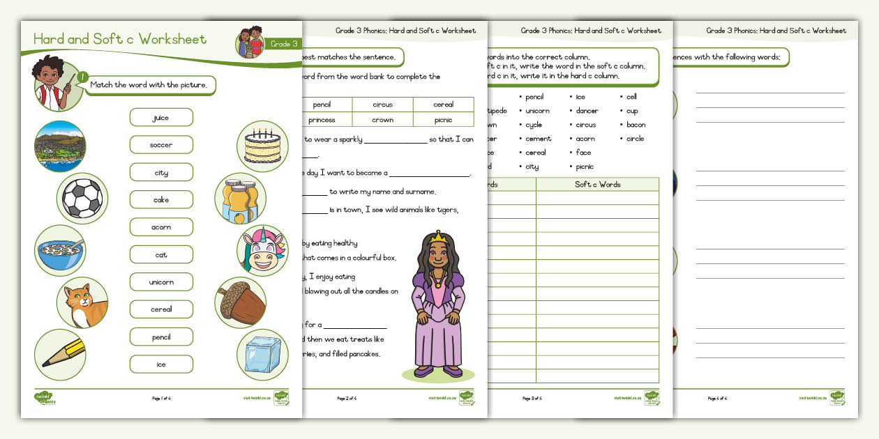 Grade 3 Phonics: Hard and Soft C Worksheet (teacher made)