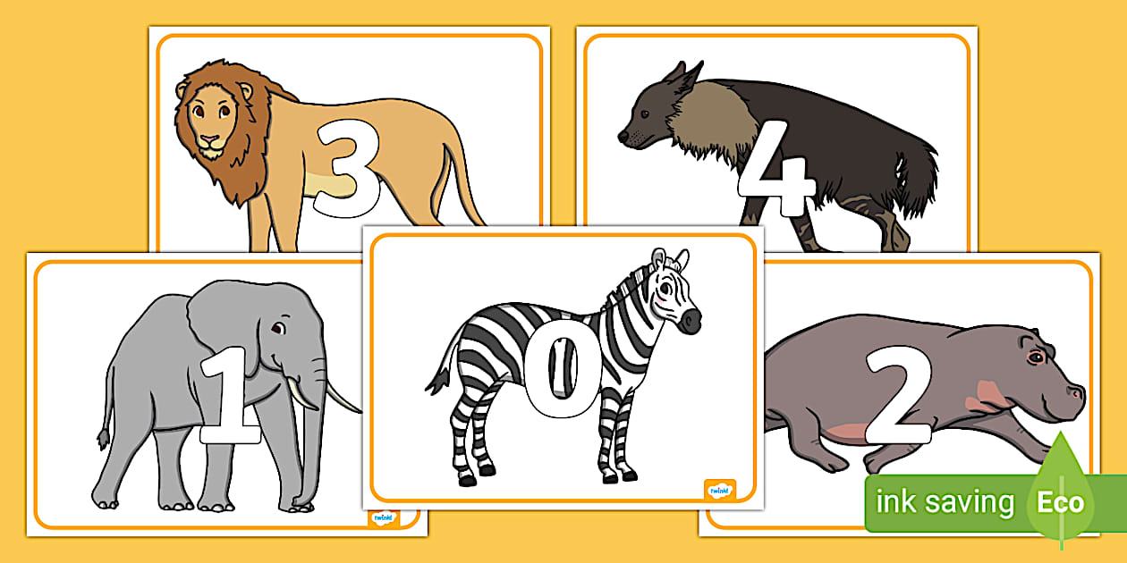 0 to 10 Display Numbers on Safari Animals (teacher made)