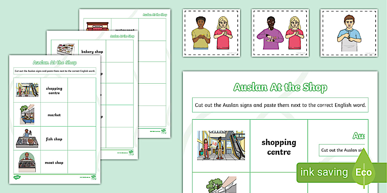 Auslan At the Shops Cut and Paste (teacher made) - Twinkl