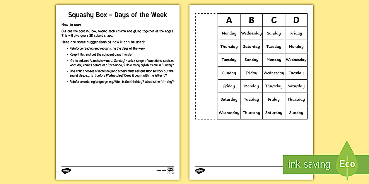 Editable Squashy Boxes Days of the Week Craft - Twinkl
