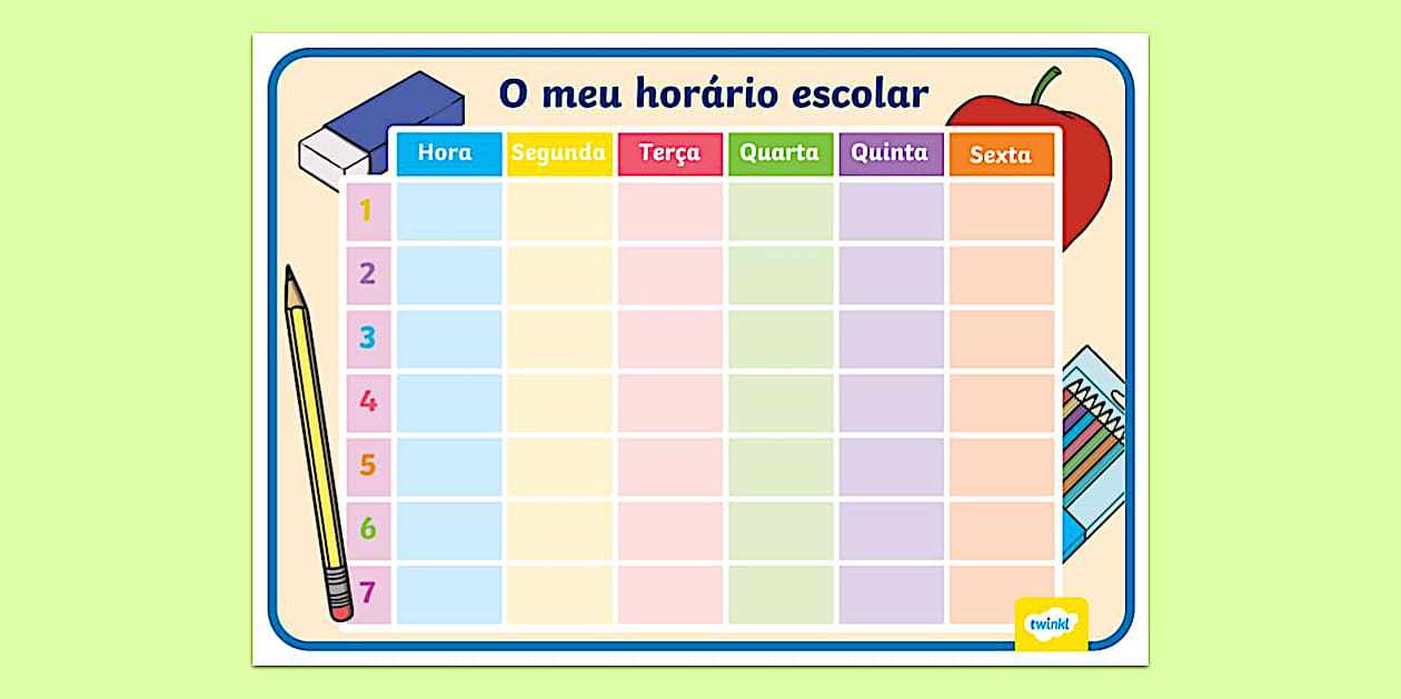 O Meu Horário Escolar | Twinkl | Regresso às Aulas