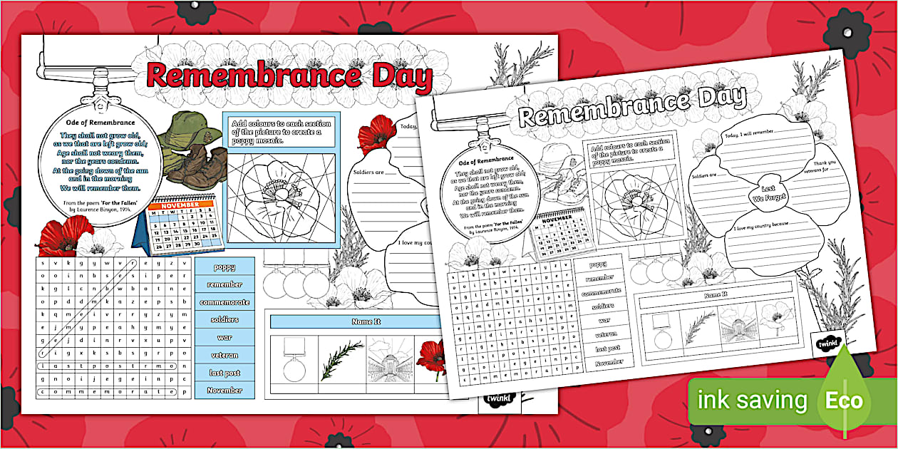 Years 3-4 Remembrance Day Activity Mat (teacher made)