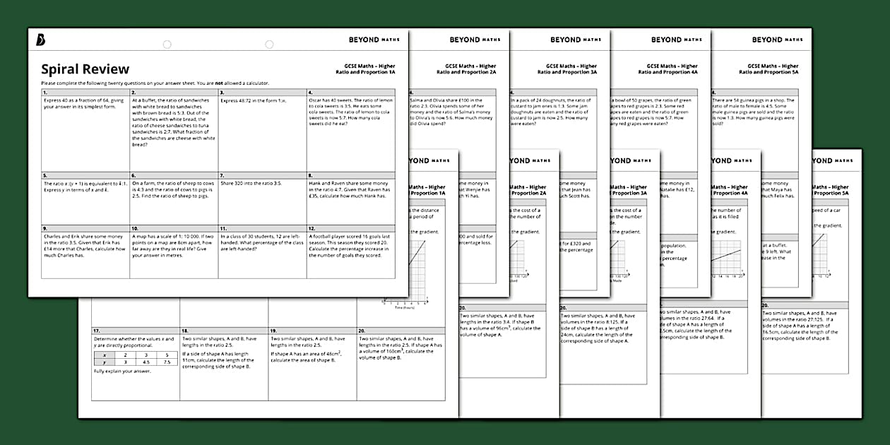 👉 GCSE Higher Ratio and Proportion Spiral Review A