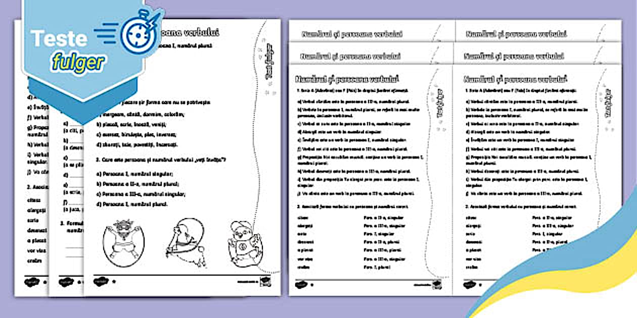 Numărul și persoana verbului – Test fulger - Twinkl