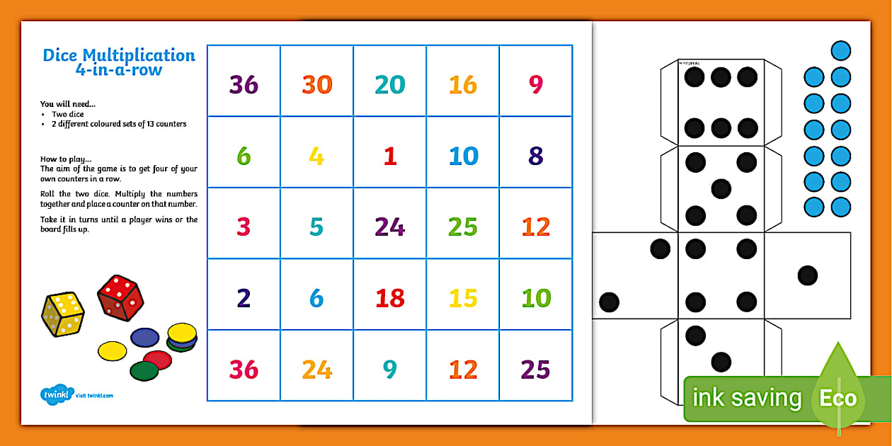 Four in a Row Dice Multiplication Game - Four in a Row Dice Addition Game