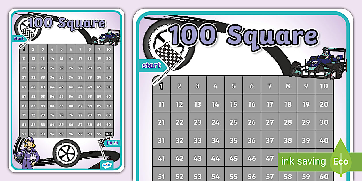👉 Racing Track Themed 100 Square - Maths - Twinkl