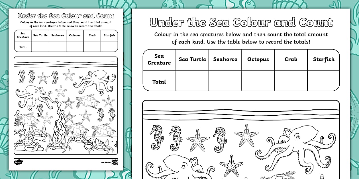 Under the Sea Colour and Count Worksheet - Twinkl