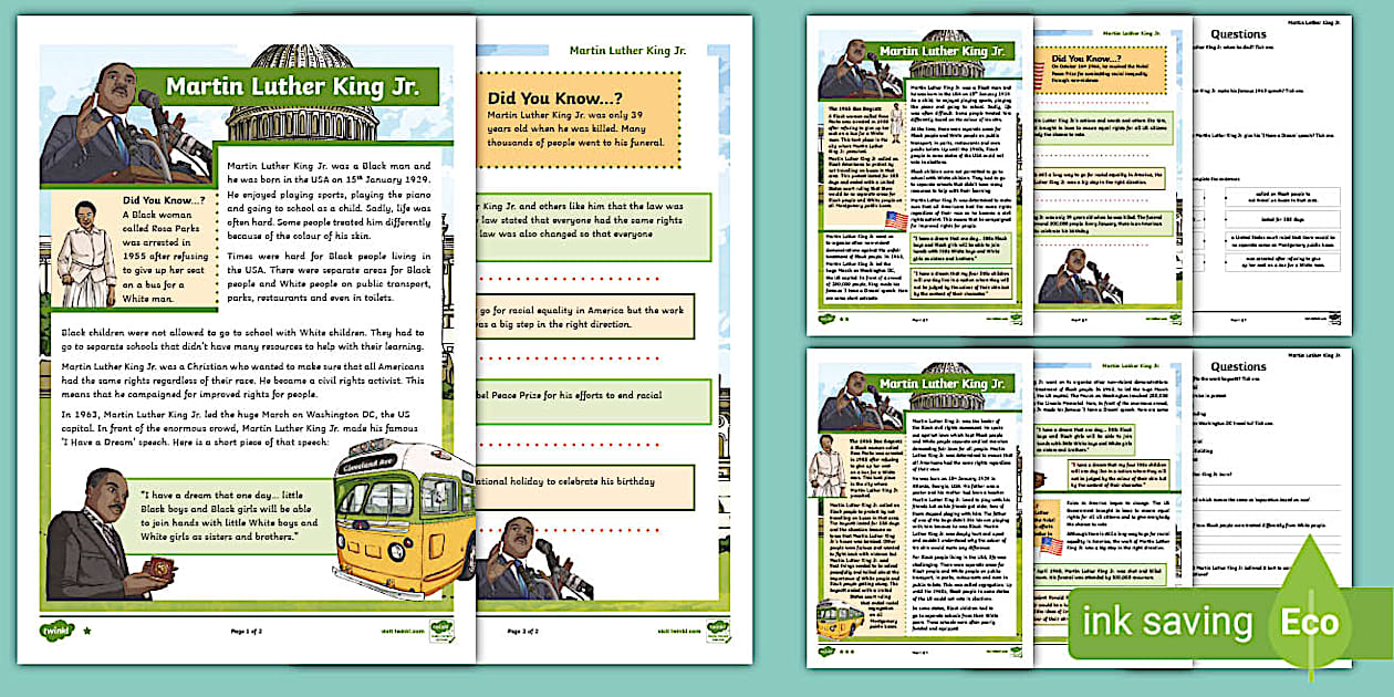 LKS2 Martin Luther King Jr. Differentiated Reading Comprehension Activity
