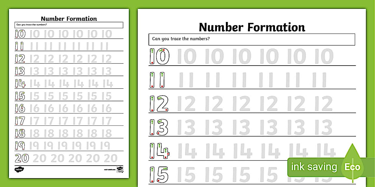 Number Formation 10 to 20 Worksheet - Twinkl