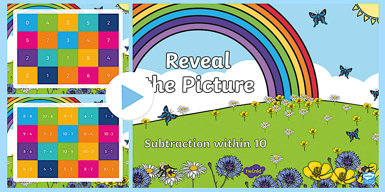Subtraction within 10 Reveal the Picture PowerPoint - Twinkl