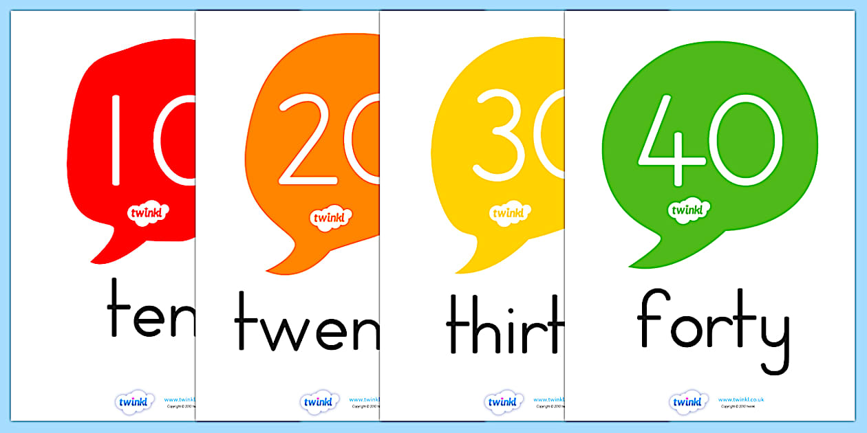 Number and Word Posters 10-100 in Tens - Australia - Twinkl