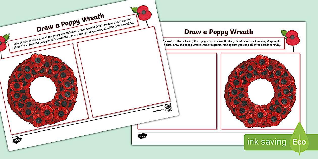 Draw a Poppy Wreath Worksheet (teacher made) - Twinkl