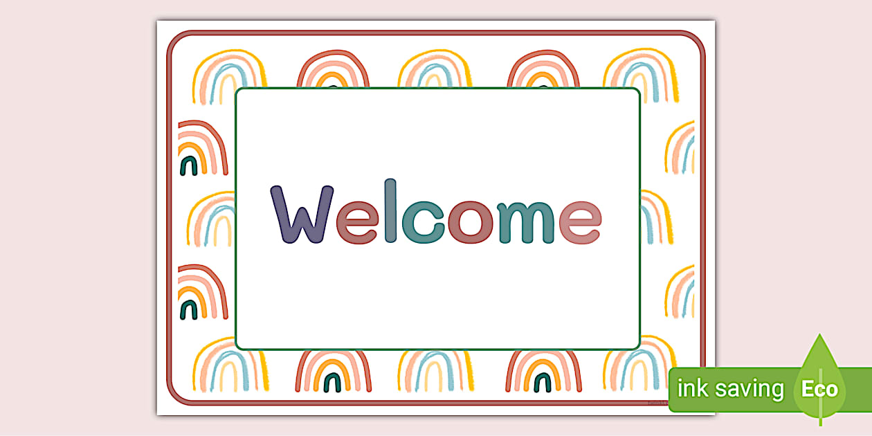 Muted Rainbow Welcome Sign,neutral sign,natural classroom