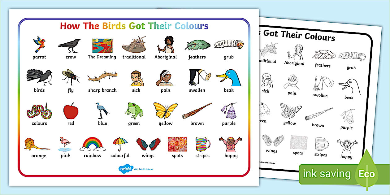 How The Birds Got Their Colours Word Mat (teacher made)