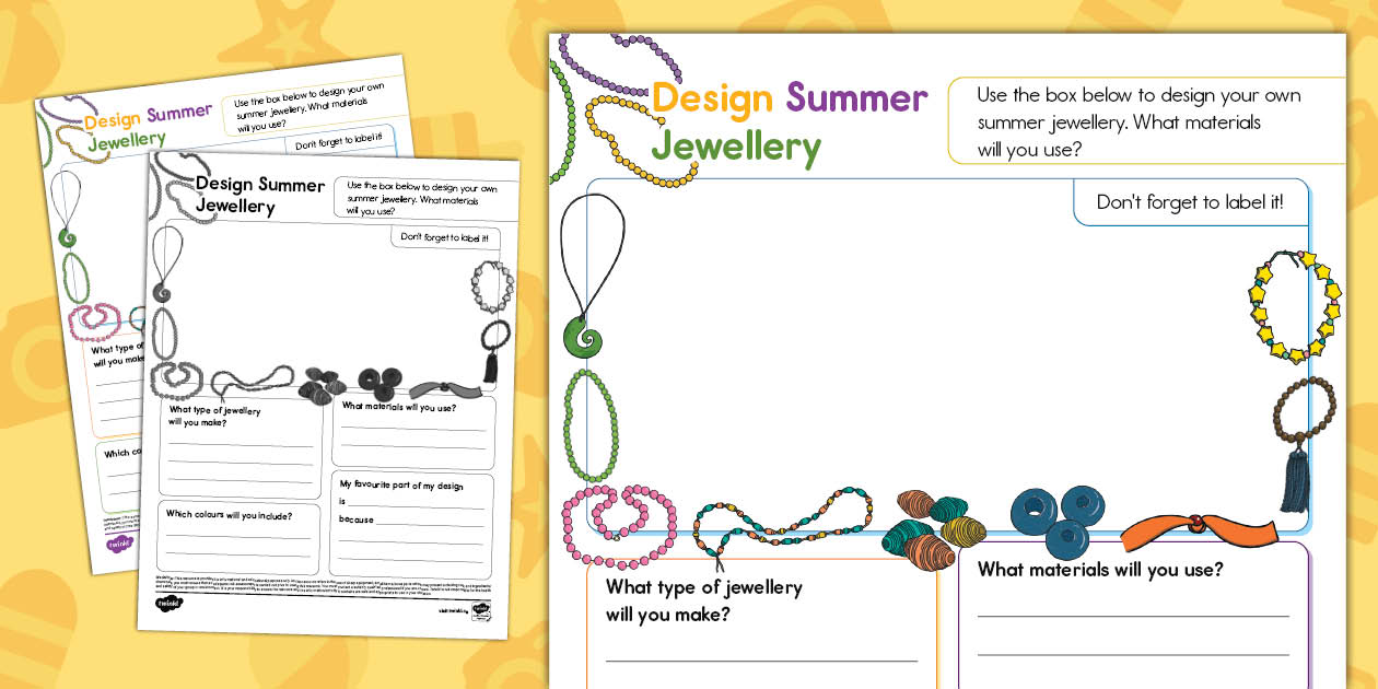 Design Summer Jewellery Worksheet (teacher made) - Twinkl