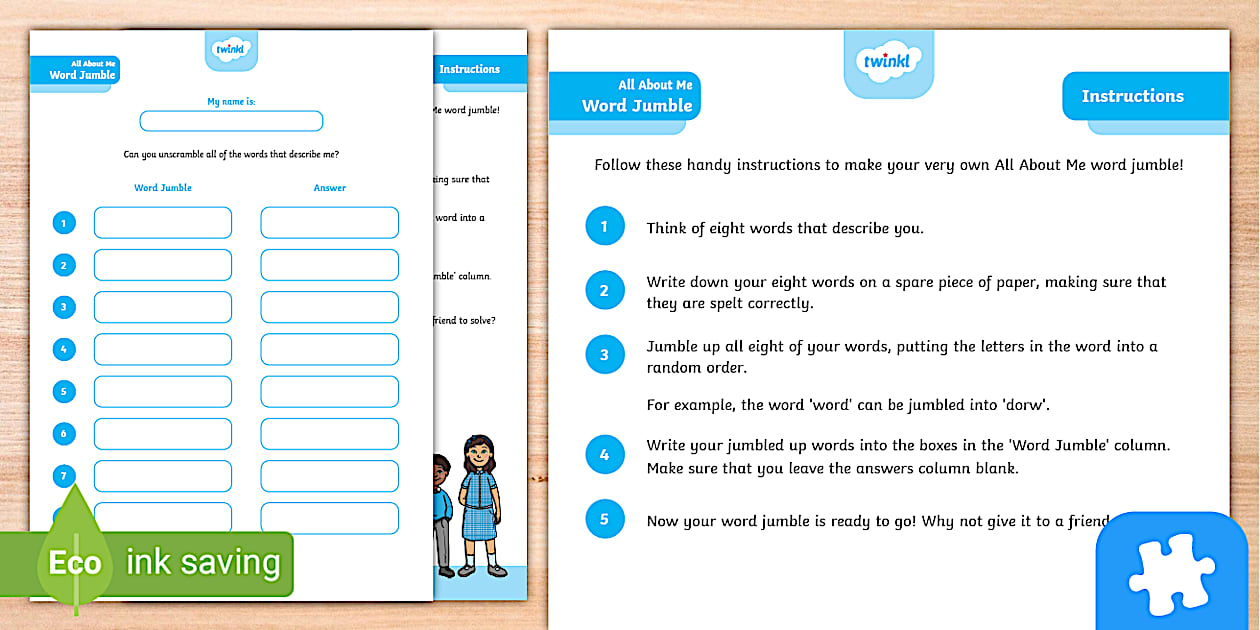 Fun All About Me Word Jumble Template - Twinkl Puzzled
