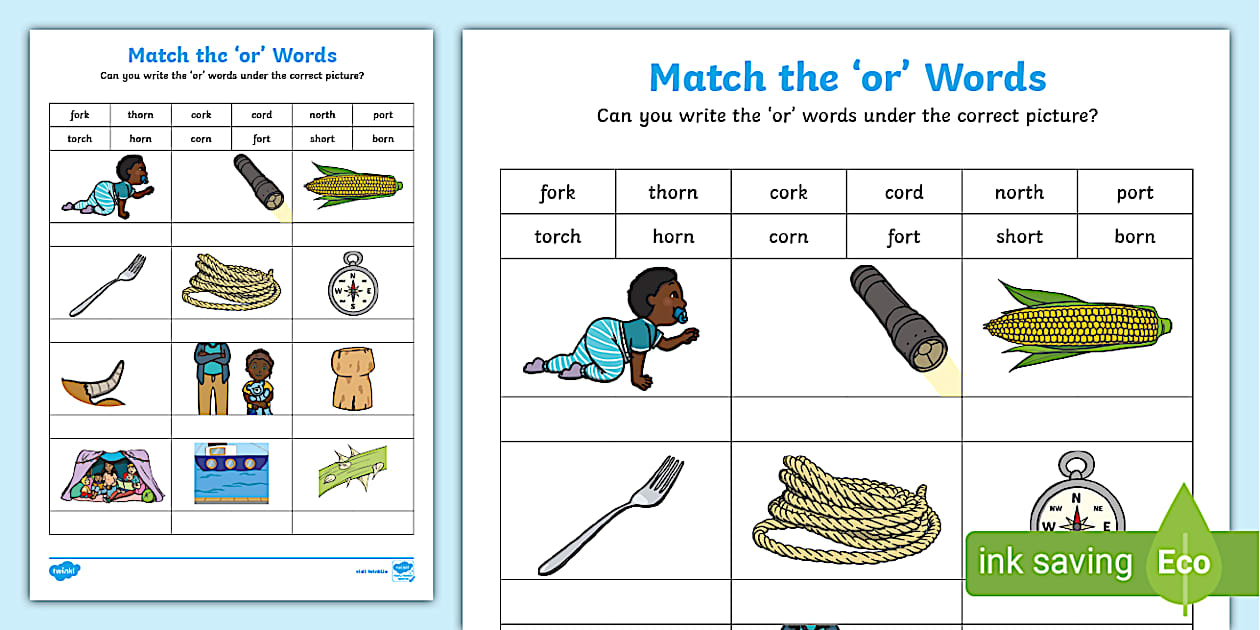 Or Words Phonics Worksheet | Phase 3 | Twinkl (teacher made)