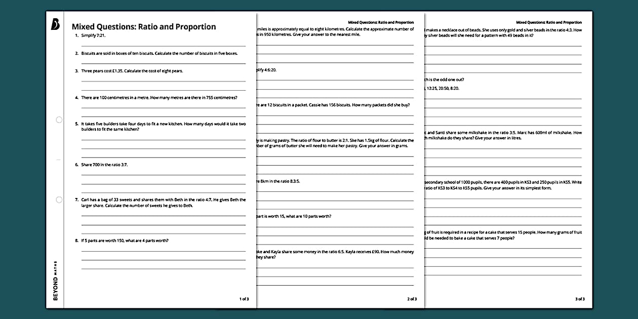 👉 Mixed Ratio and Proportion Worksheet - Twinkl