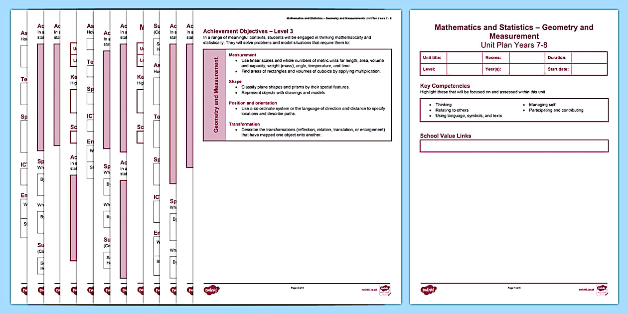 New Zealand Maths Years 7 8 Unit Plan Template - Twinkl
