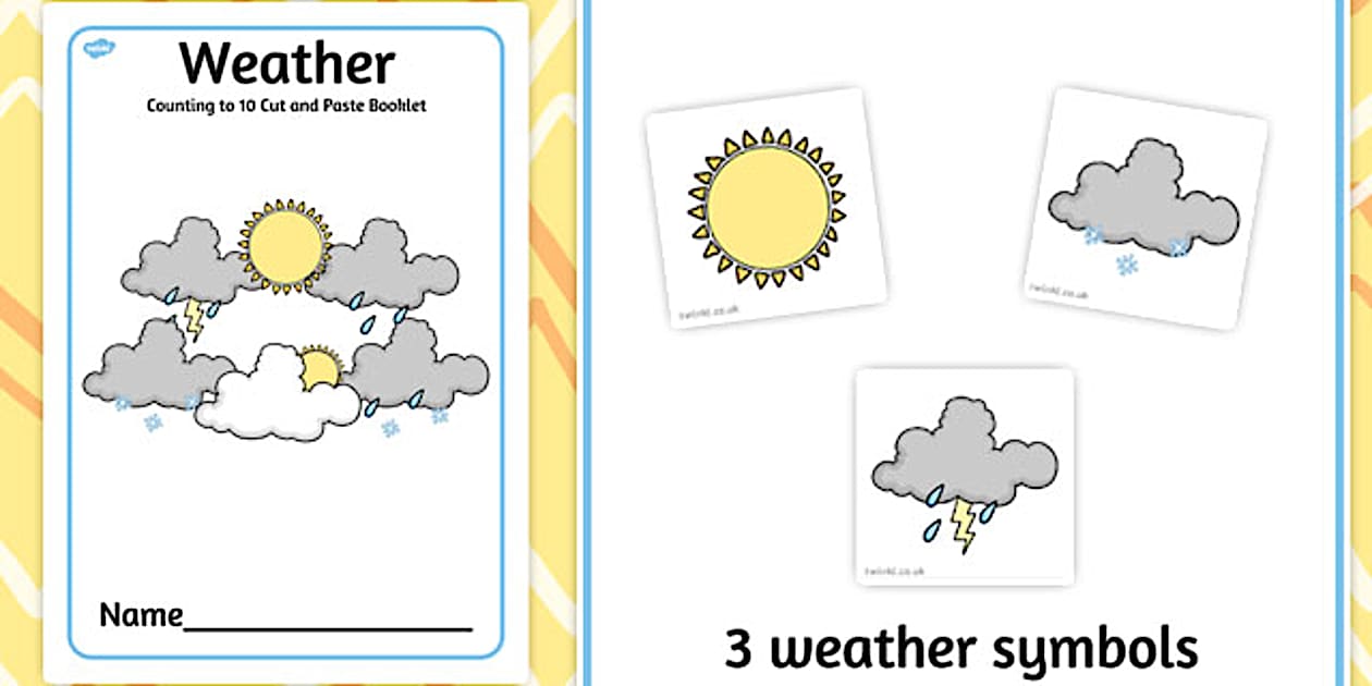 Black and White Weather Counting to 10 Cut and Paste booklet