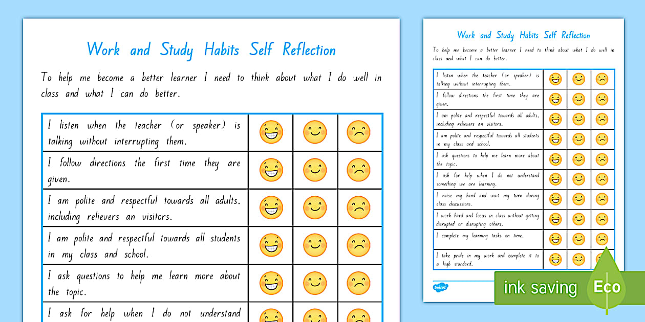 Work and Study Student Self Assessment Checklist