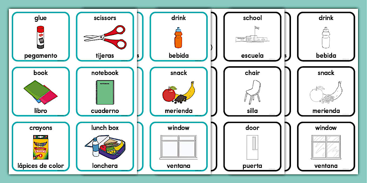 Editable ELL Classroom Objects in English/Spanish Flash Cards