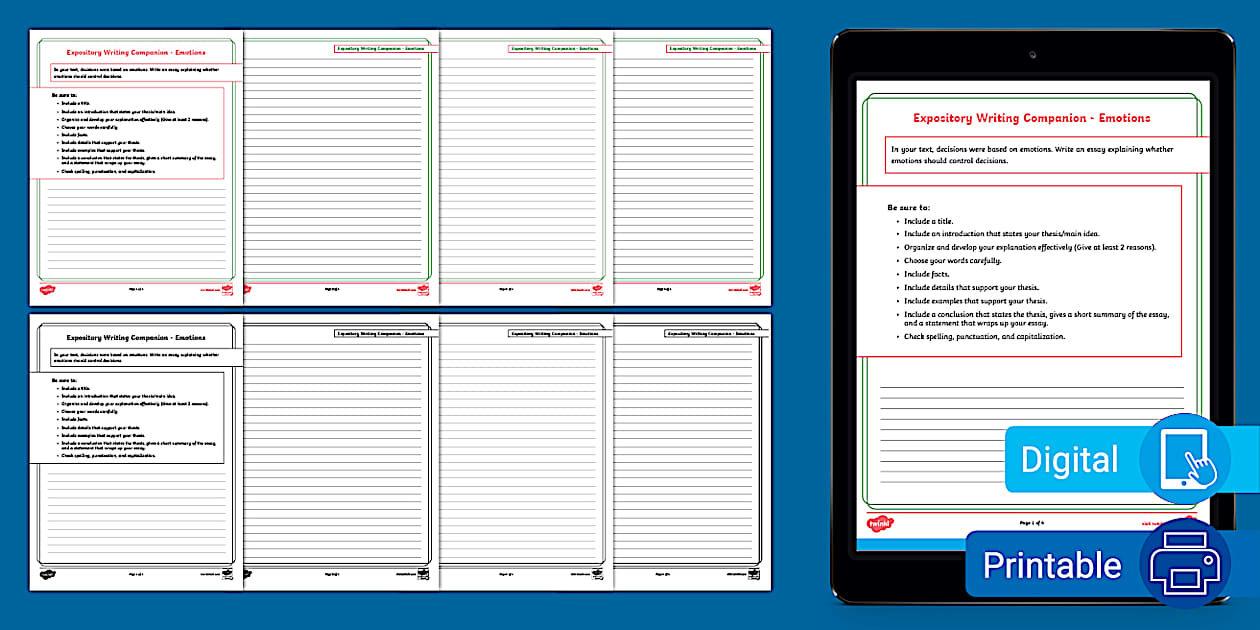 Eighth Grade Expository Writing Companion for Reading Text Emotions