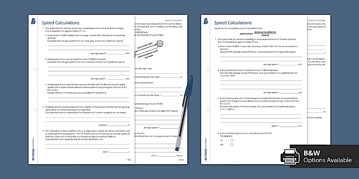 Speed Calculations Worksheet | KS3 Science | Beyond - Twinkl