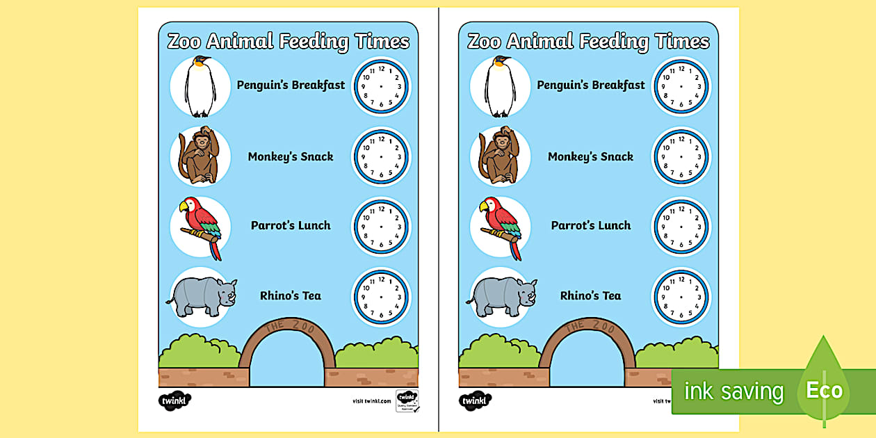 Zoo Animal Feeding Times Blank Clocks - Twinkl