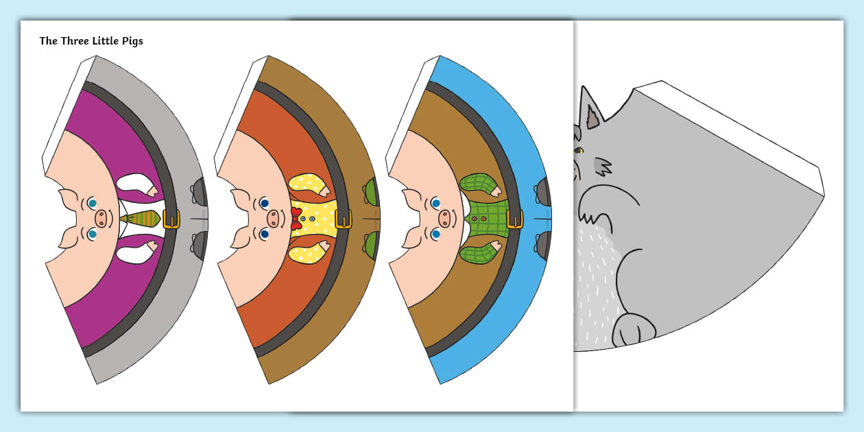 Three Little Pigs Cone Characters - Twinkl