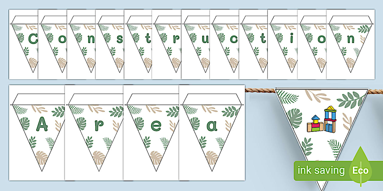Botanical-Themed Construction Area Display Bunting - Twinkl
