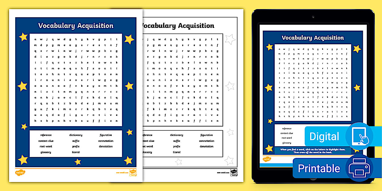 Third Grade Vocabulary Acquisition Word Search - Twinkl