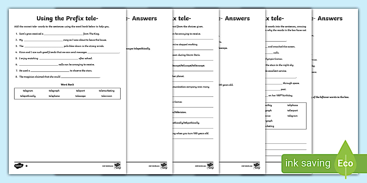 Prefix tele- Differentiated Worksheets - Twinkl