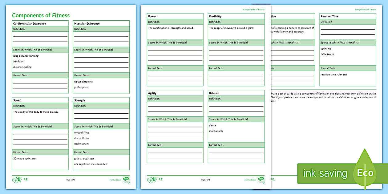 GCSE PE: Components of Fitness Revision Cards - Twinkl
