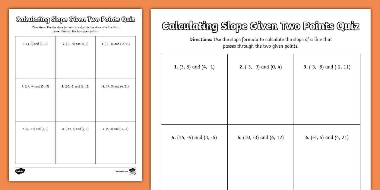 Eighth Grade Calculating Slope Given Two Points Quiz