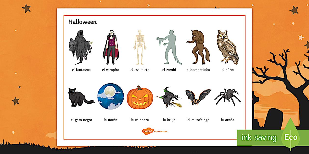 Halloween Word Mat Spanish (Teacher-Made) - Twinkl
