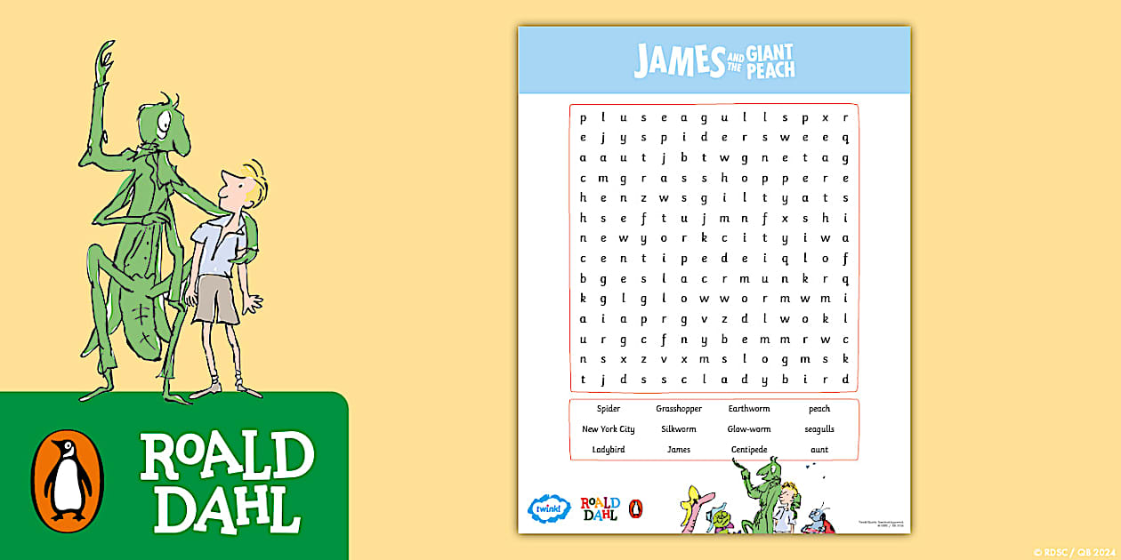 FREE James and the Giant Peach: Word Search (teacher made)