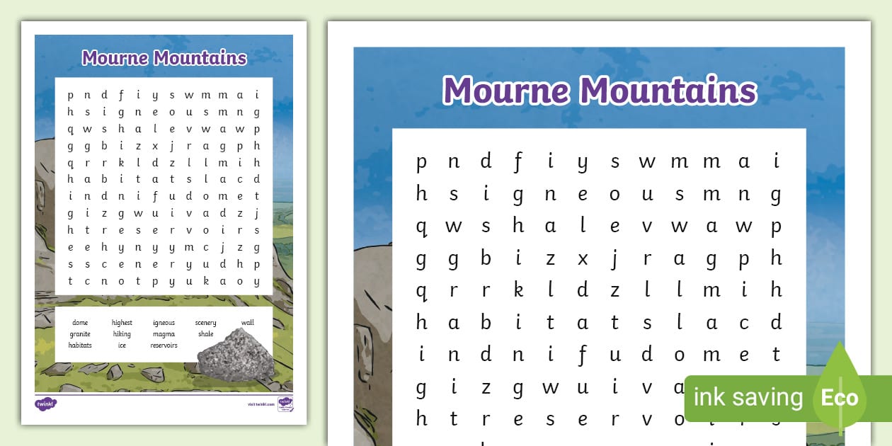 The Mourne Mountains Word Search (Hecho por educadores)