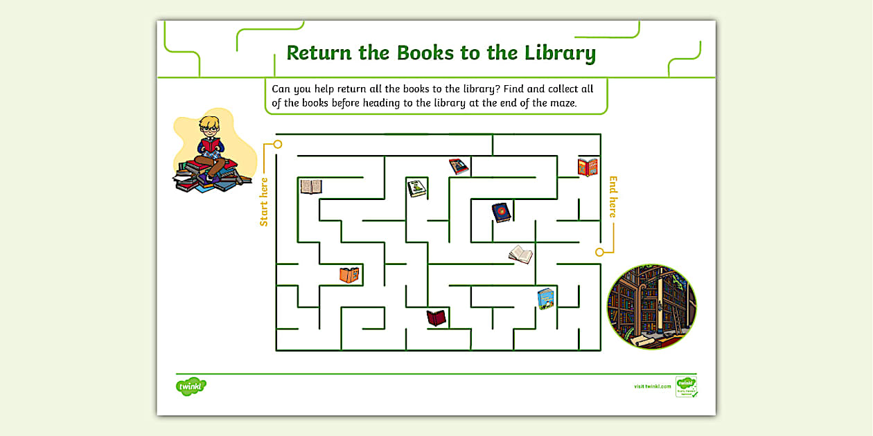 Return the Books to the Library Maze (Teacher-Made) - Twinkl