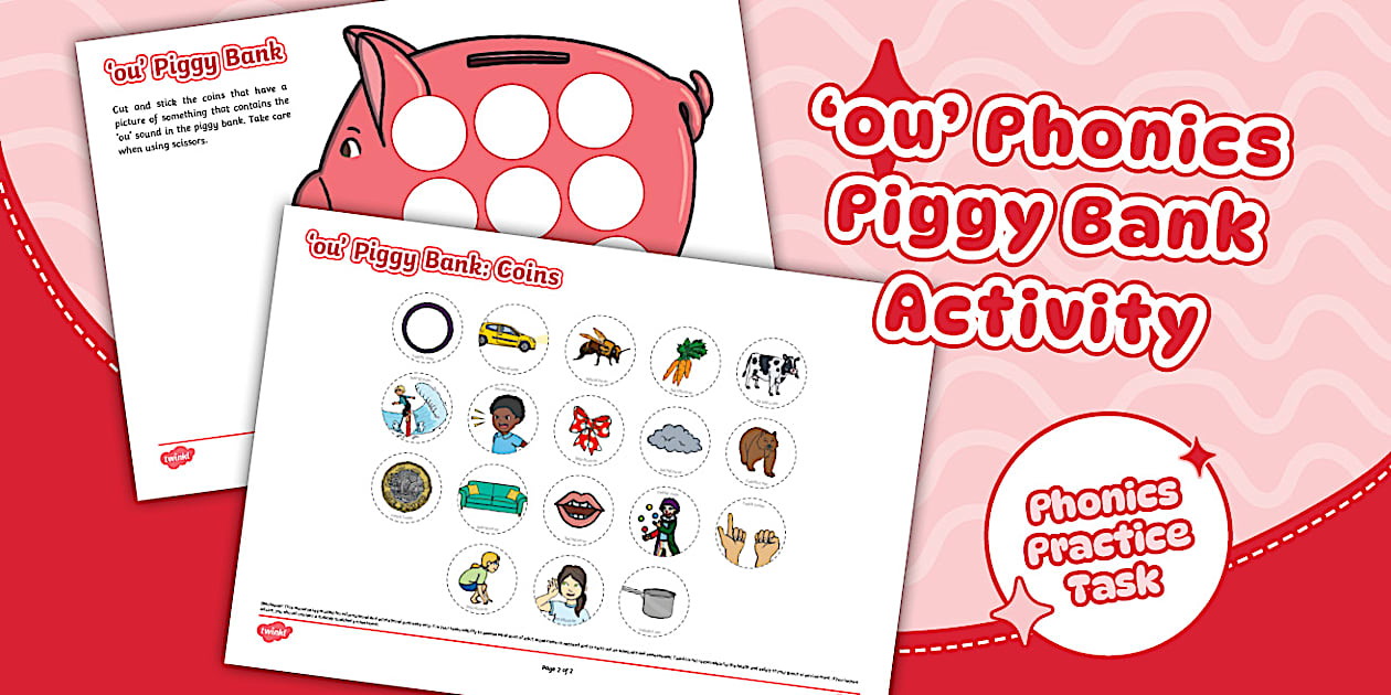 'ou' Phonics Piggy Bank Activity