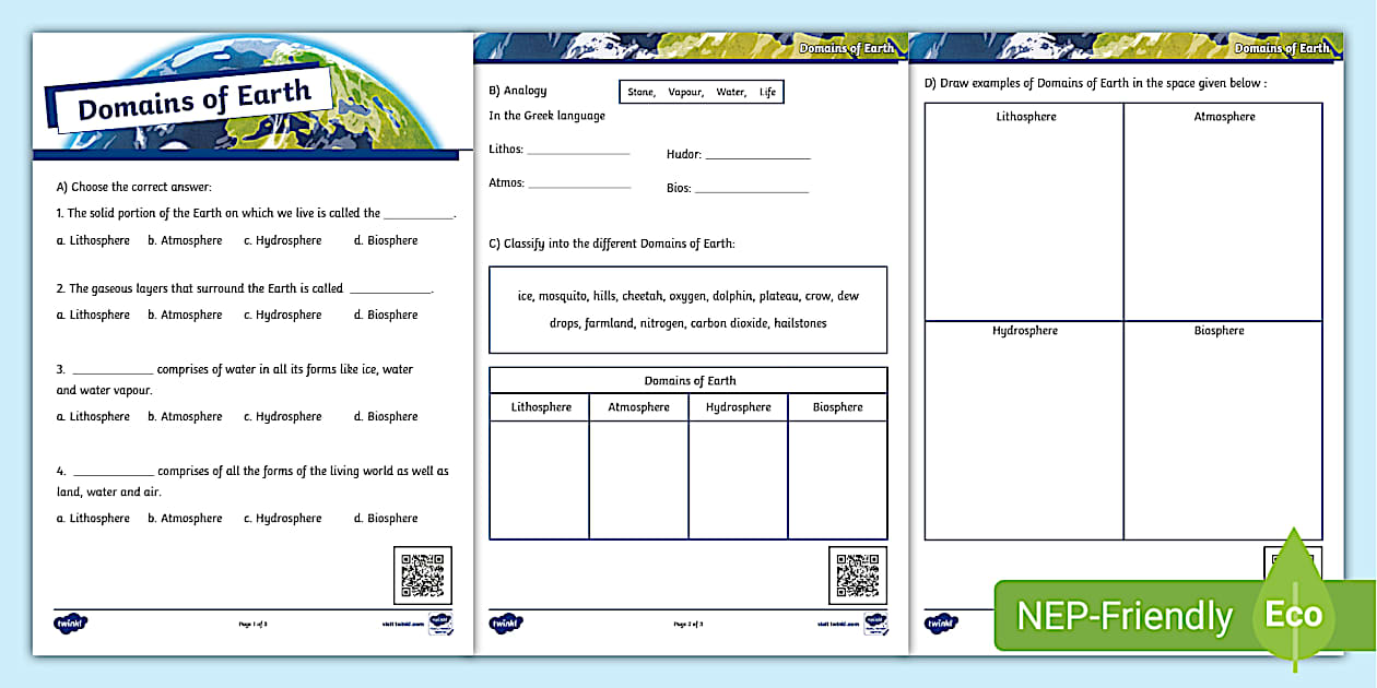 Domains of Earth Worksheet