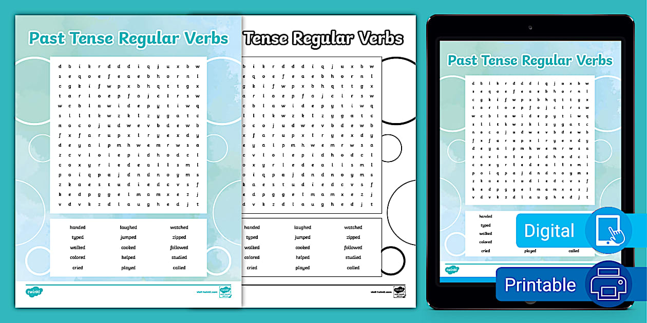 Past Tense Regular Verbs Word Search for ELL - Twinkl