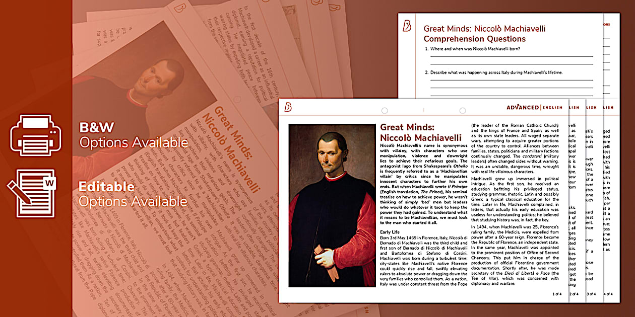 KS5 Great Minds: Niccolo Machiavelli Reading Comprehension