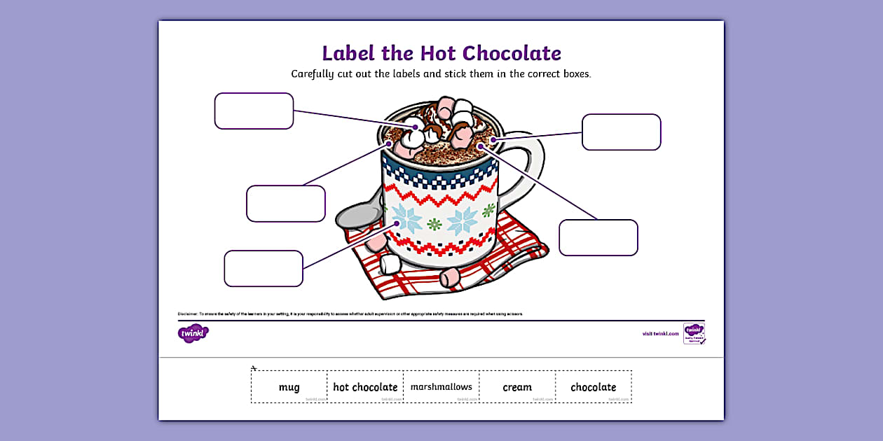 Label the Hot Chocolate Activity Sheet (teacher made)