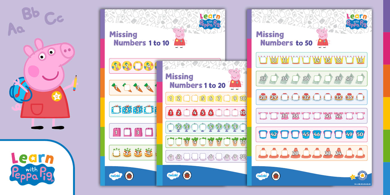 👉 Peppa Pig: Missing Number Activity Sheets
