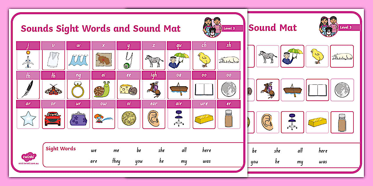 Twinkl Phonics Level 3 Sight Words and Sound Mat - Twinkl