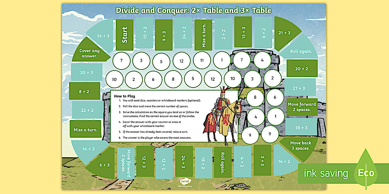 Divide and Conquer: 2s and 3s Board Game - Twinkl