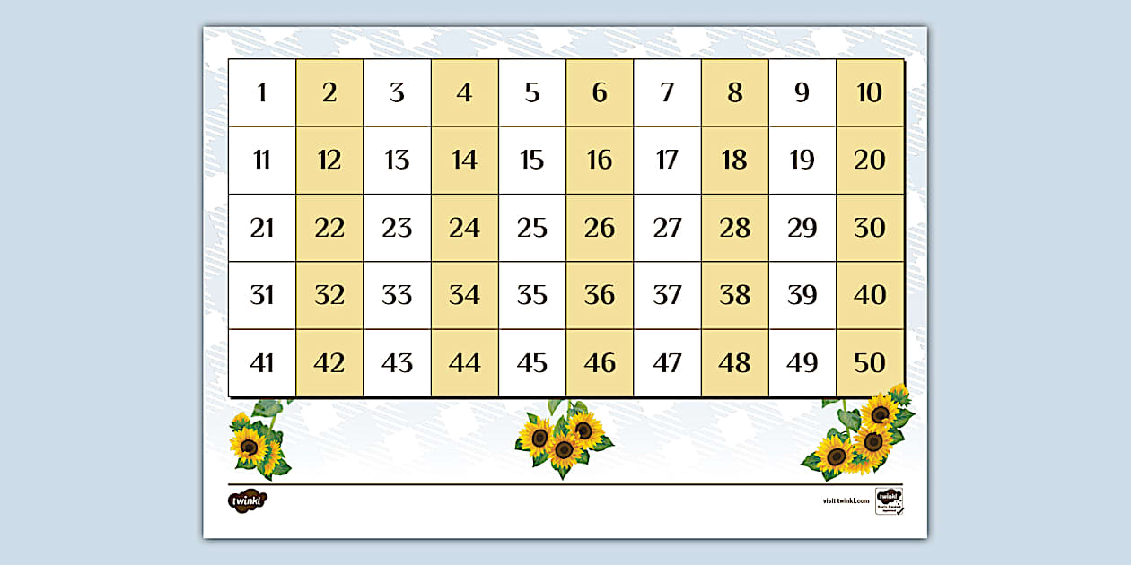 👉 Sunflower-Themed 1-50 Grid (teacher made) - Twinkl