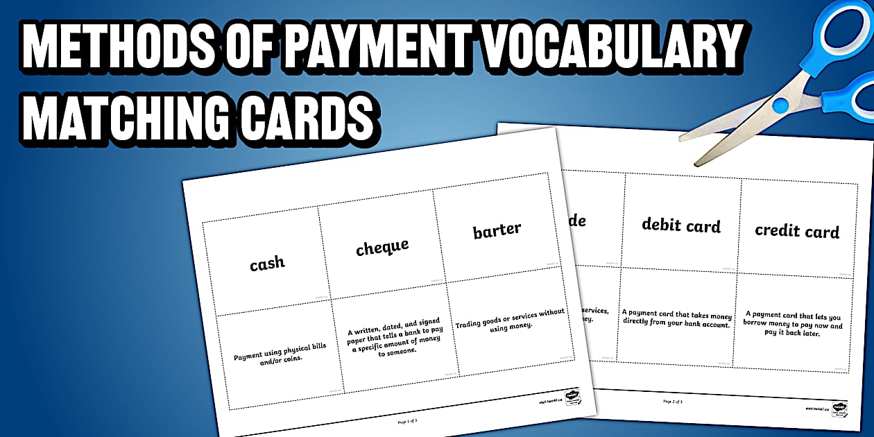 Methods of Payment Vocabulary Matching Cards