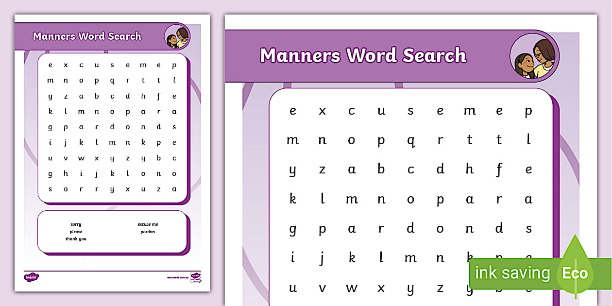 Manners Word Search F-2 (teacher made) - Twinkl